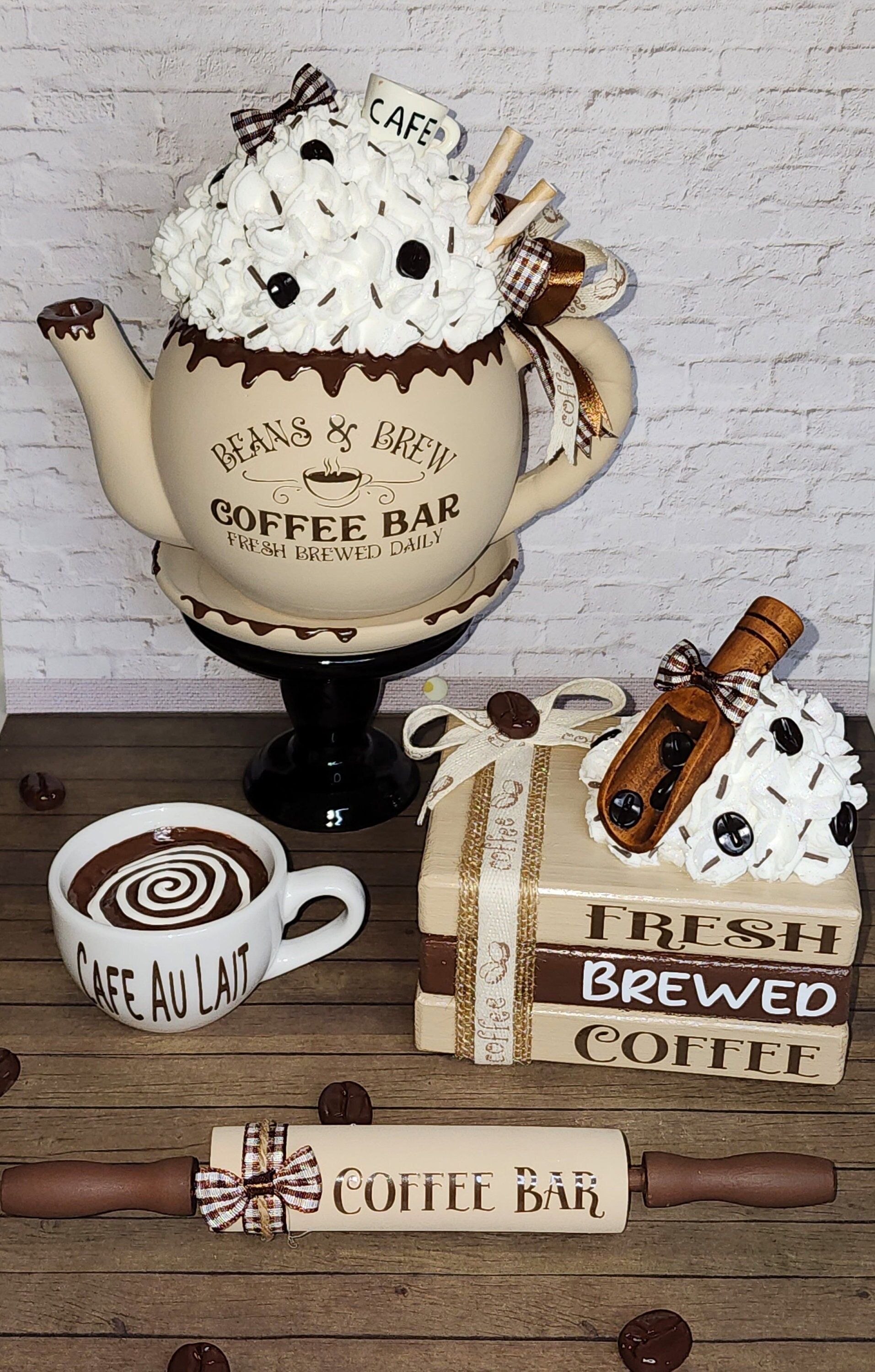 Cafe Au Lait Coffee Themed Decor Set Teapot Mini Mug Mini - Etsy