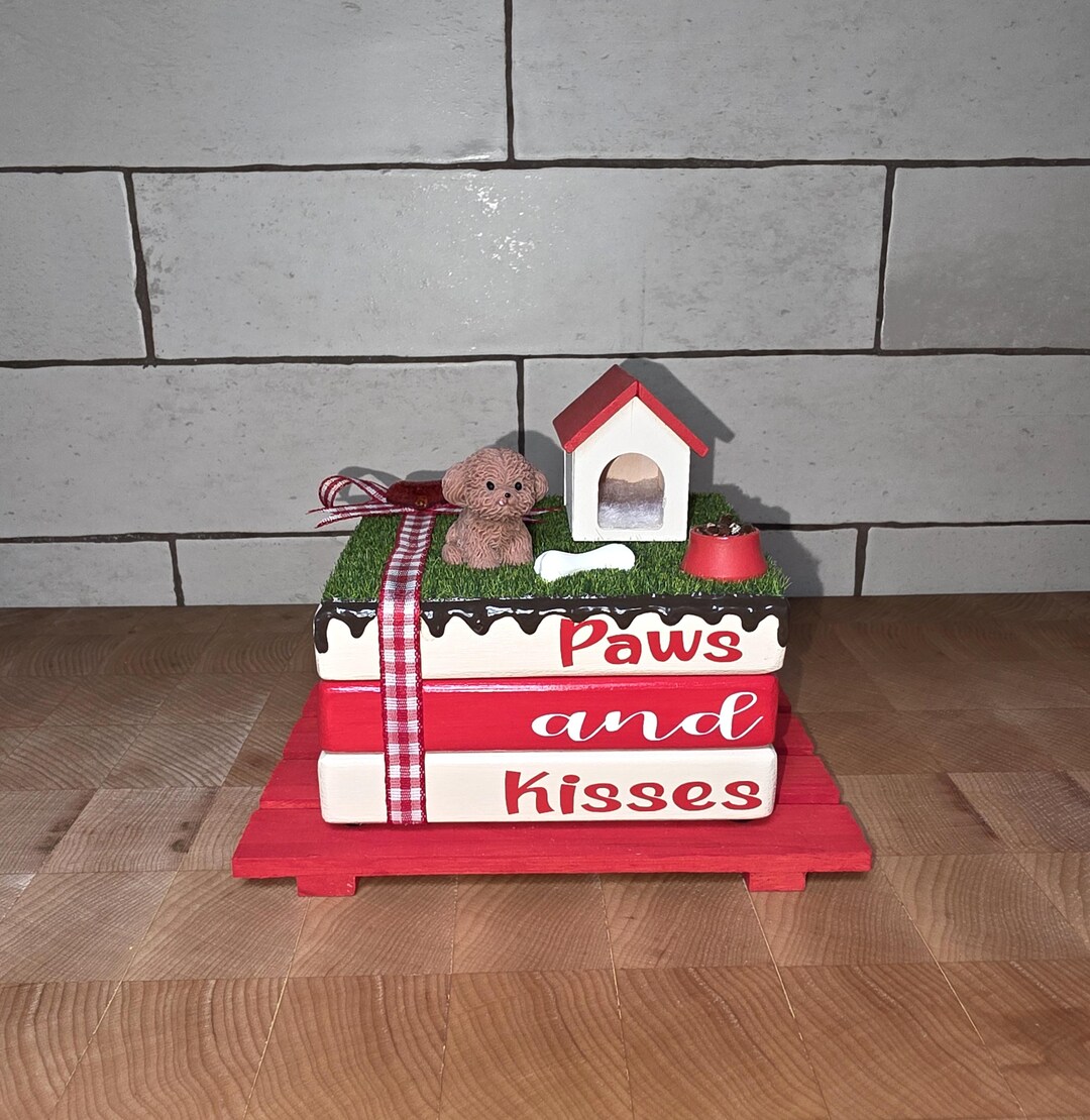 Paws and Kisses Faux Book Stack | Handmade Wooden Dog Decor | Puppy ...