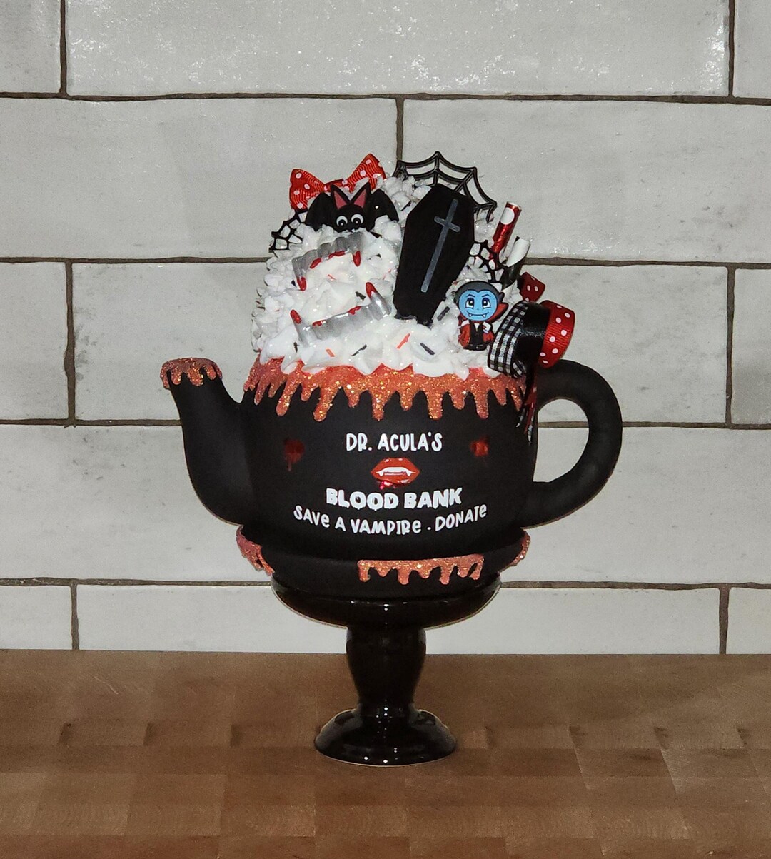 Dr. Acula's Blood Bank Teapot, Vampire, Halloween Decor, Vampire Decor ...