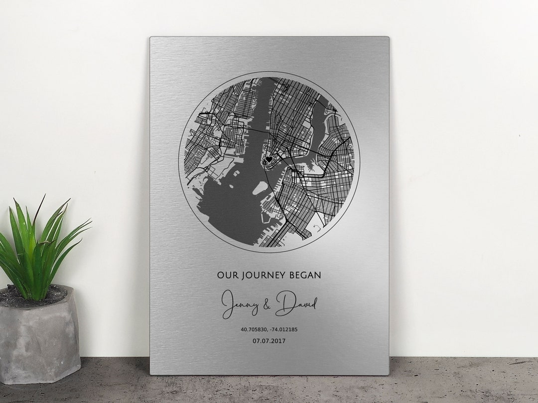 Custom Location Map . Personalized Metalized Wall Art . Aluminum 10th ...