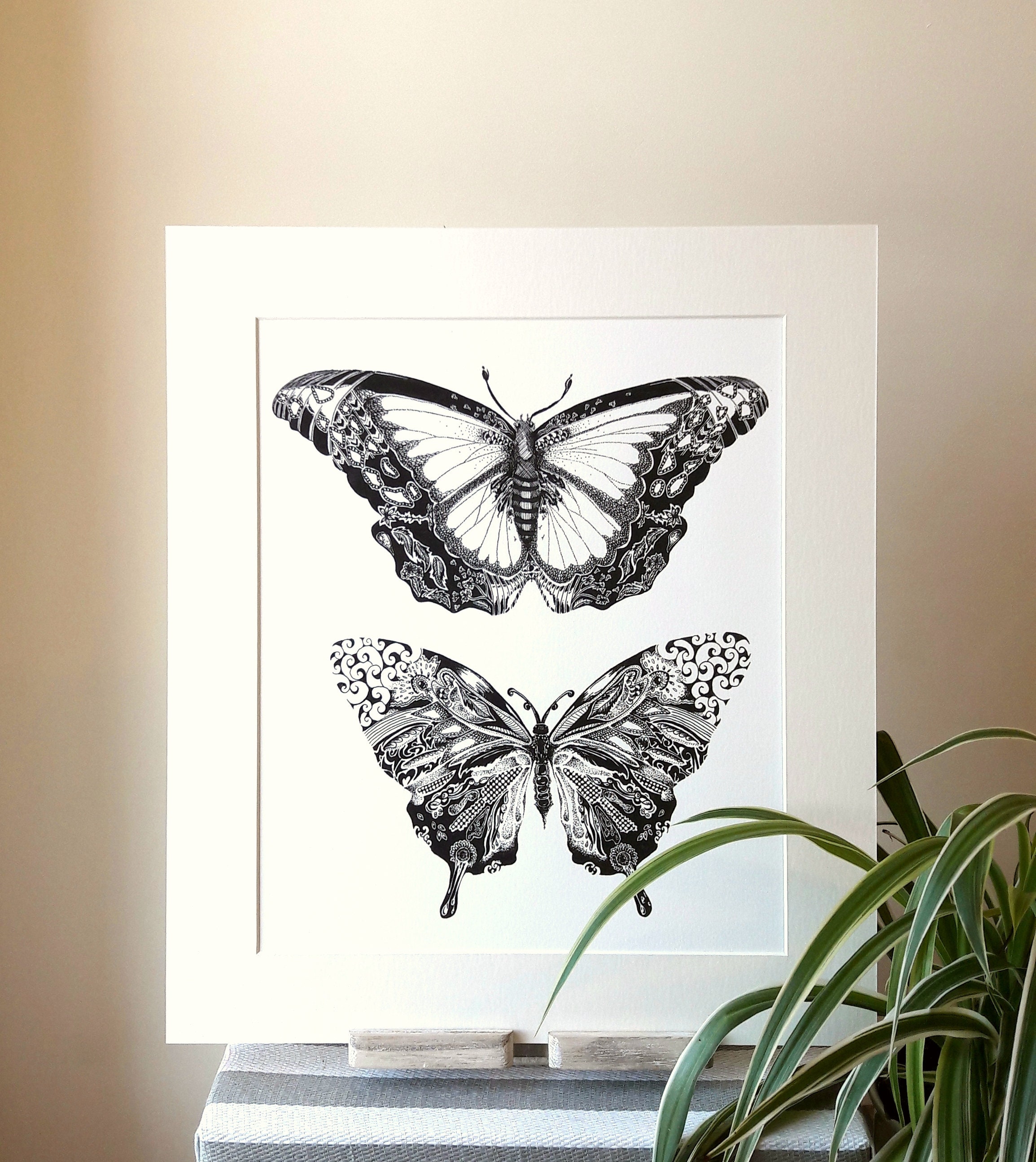 Butterfly Pointillism Art: Black Ink Giclee Limited Edition Print ...