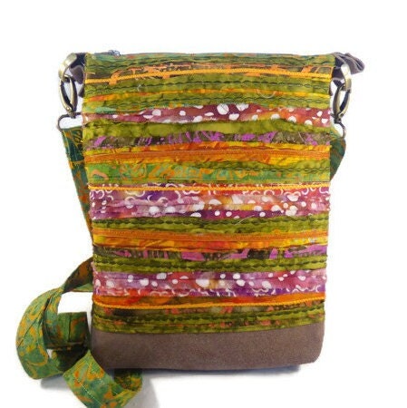 Green Orange and Brown Batik Bag With Adjustable Strap . OOAK Fabric ...