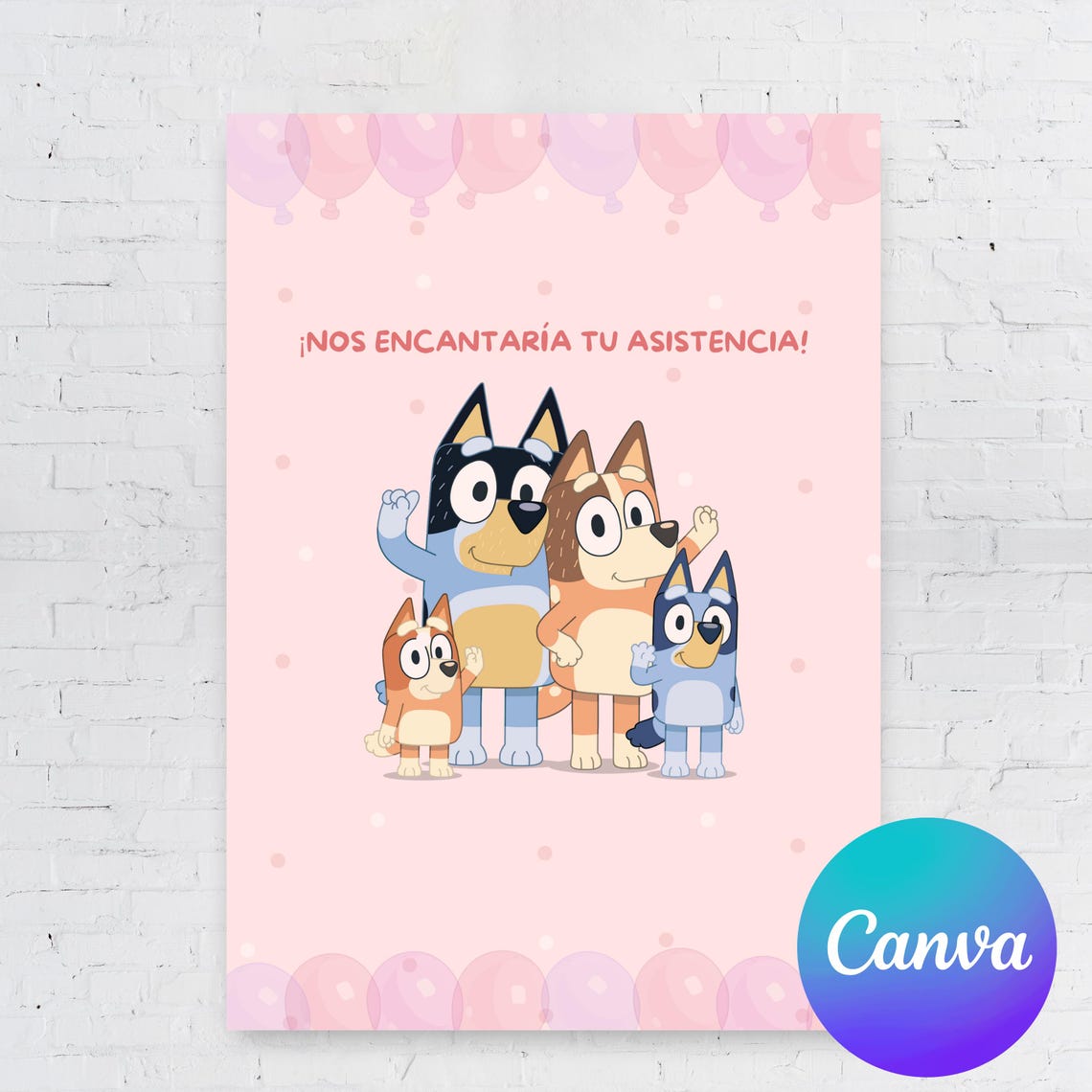 Invitación editable Bluey color rosa Plantilla Canva español - Etsy México