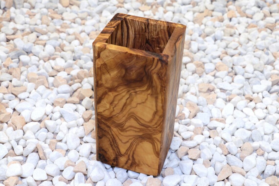 Square Utensil Cup Made of Olive Wood, Height Approx. 15 – 16 Cm - Etsy