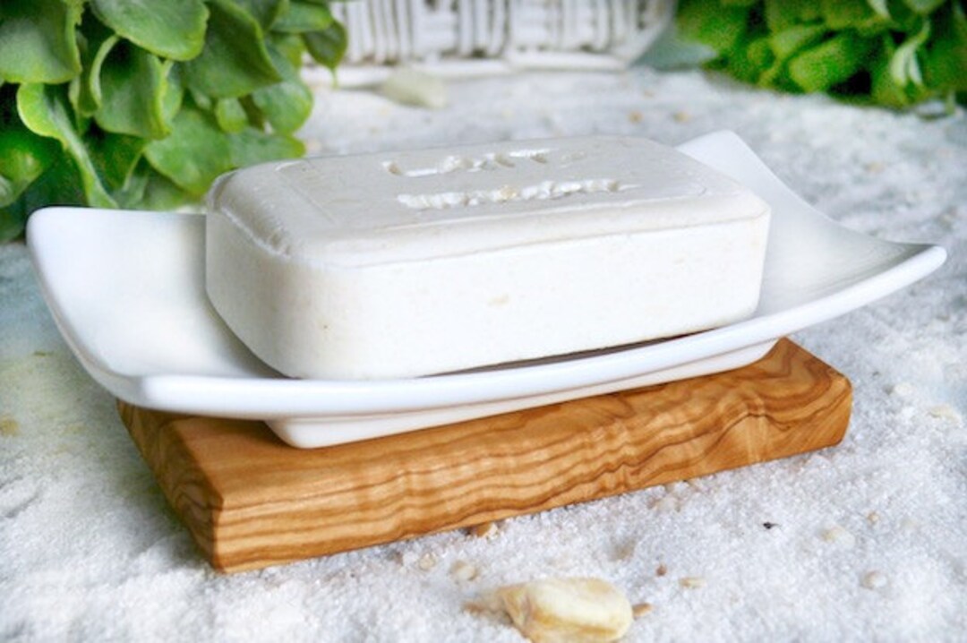 Porcelain Soap Dish on Olive Wood Plate - Etsy
