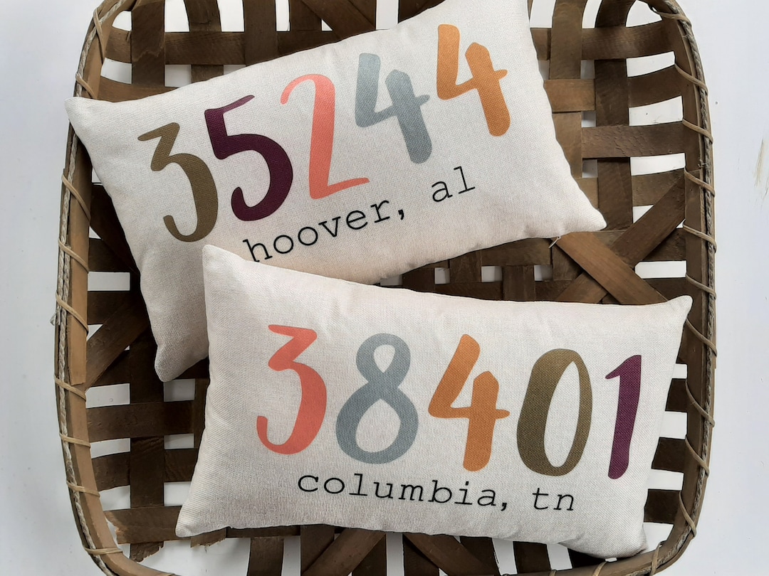 Zip Code Pillow, Colorful Pillow, New Home Housewarming Gift, Gift for ...