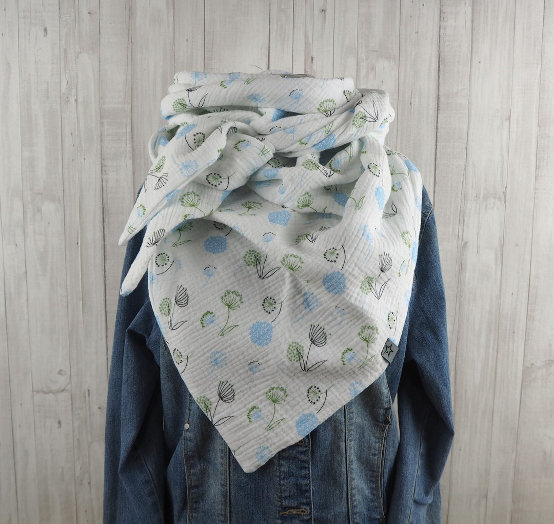 Triangular Cloth Muslin White With Flowers in Light Blue and Olive ...