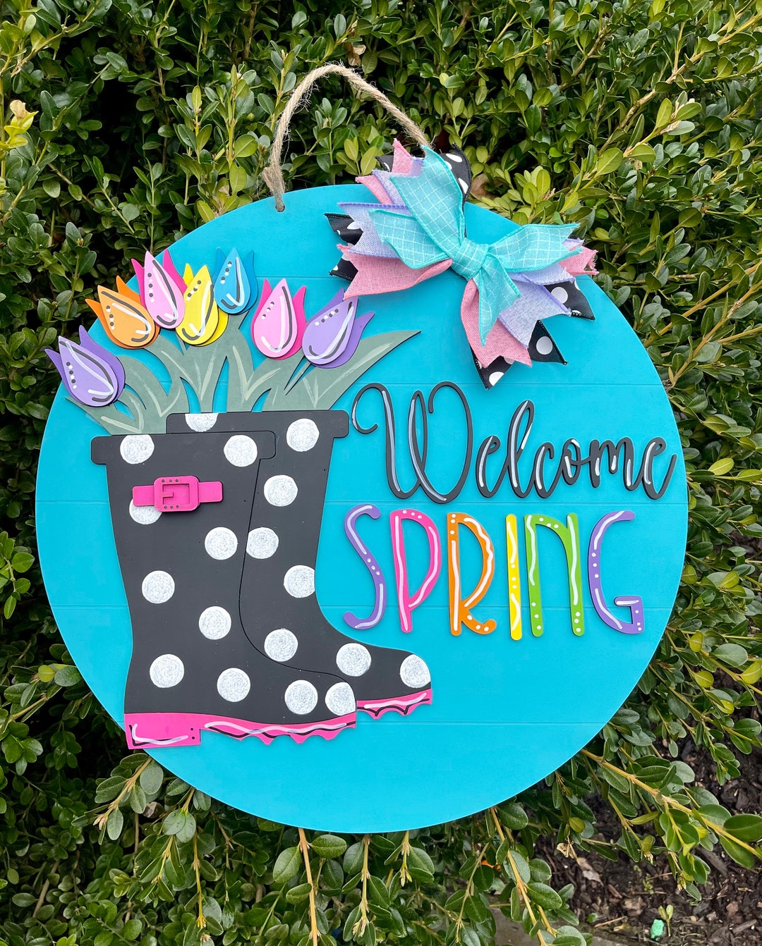 Welcome Spring Round Door Hanger Sign - Etsy