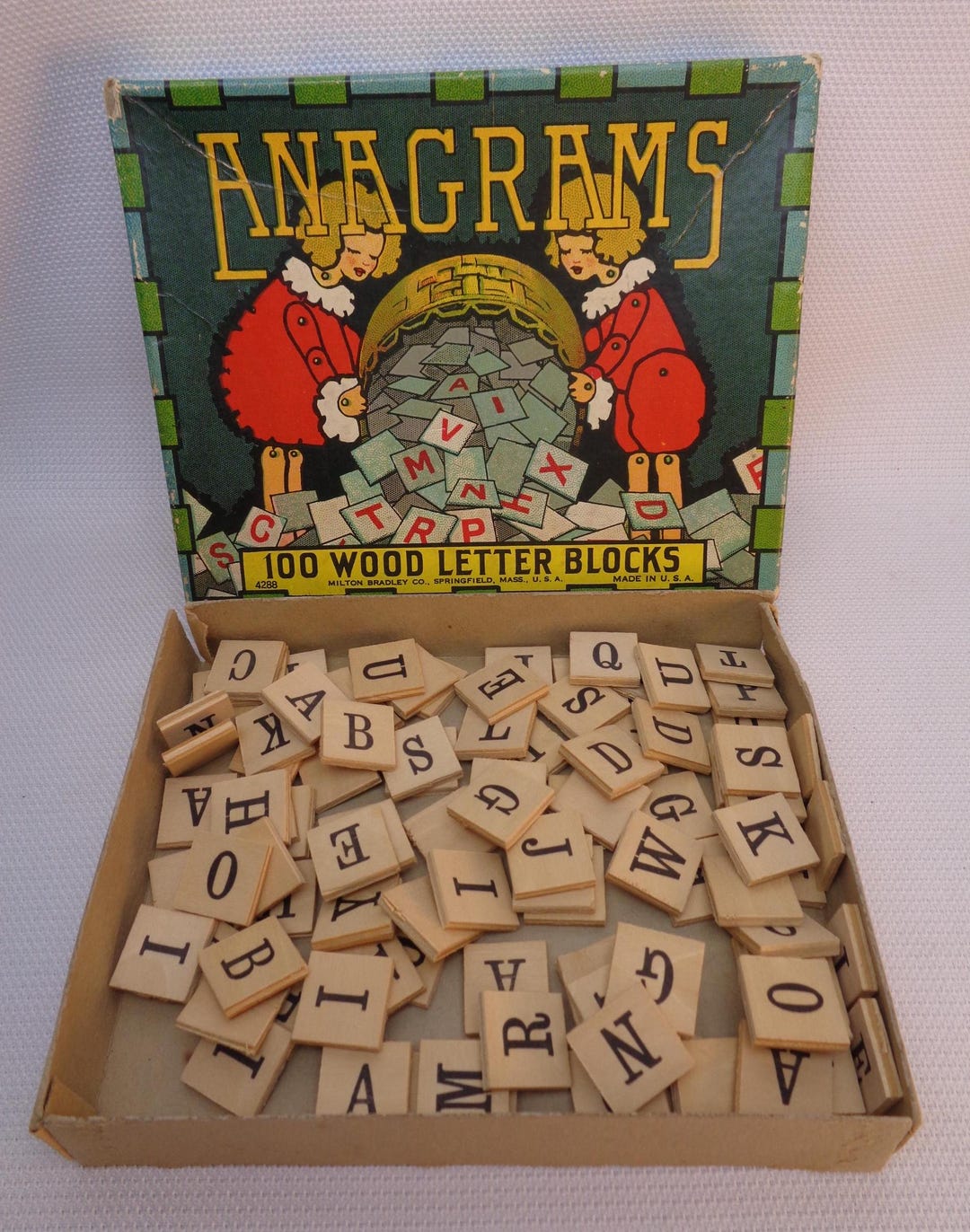 Vintage Milton Bradley Anagrams 100 Wood Letter Blocks Game, Vintage ...