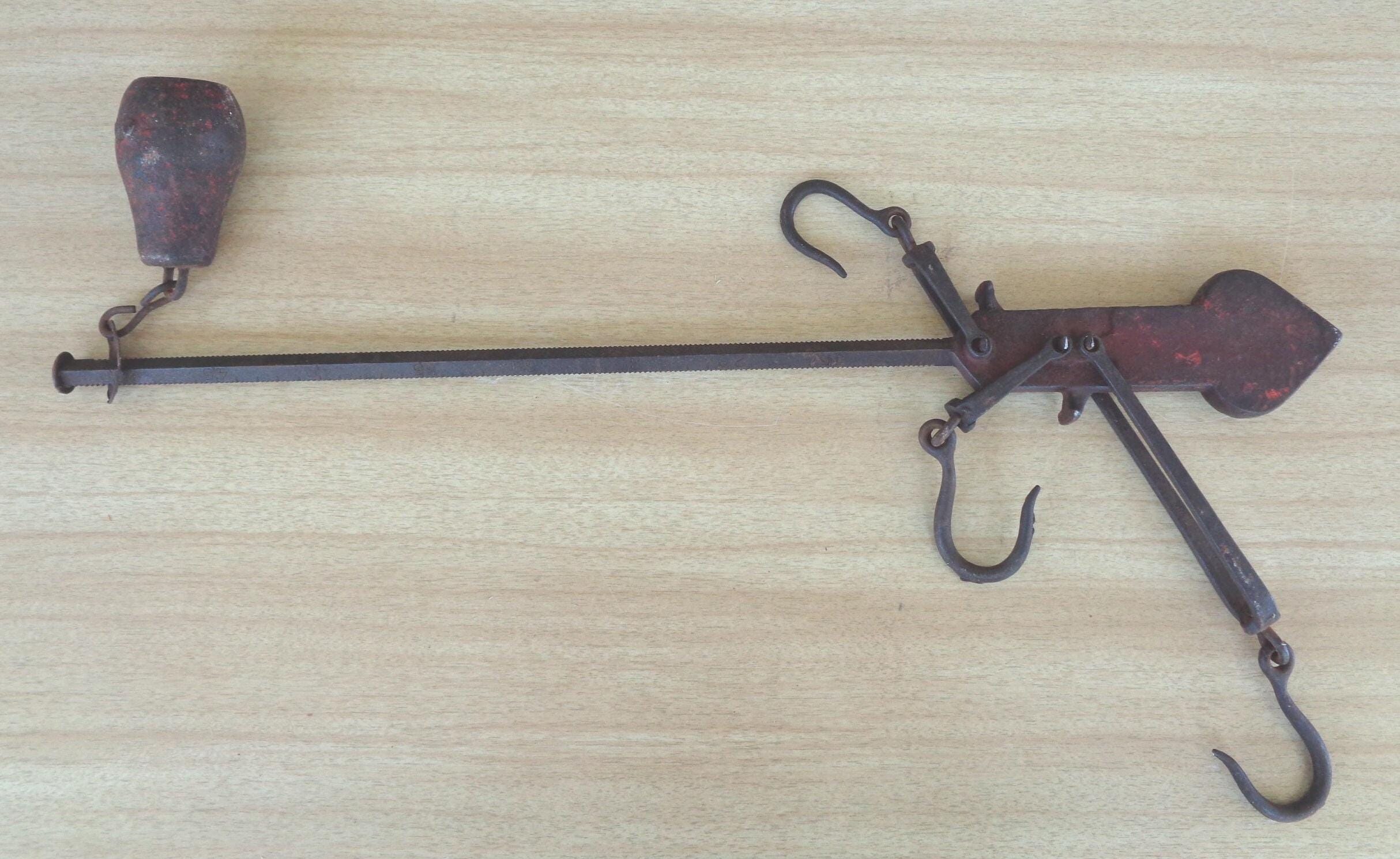 Antique Wrought Iron Hanging Balance Scale With Counterweight, Antique ...