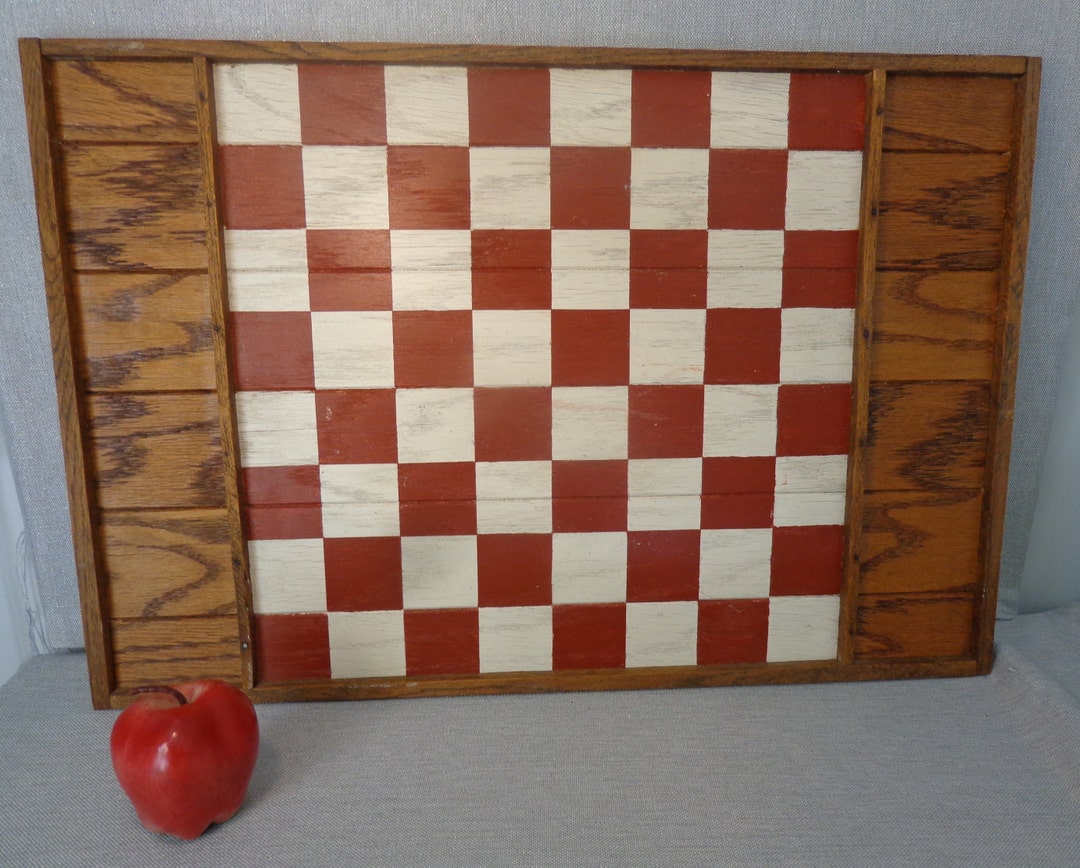Vintage Handmade Wooden Checkerboard Wall Hanging, Vintage Handmade Oak ...