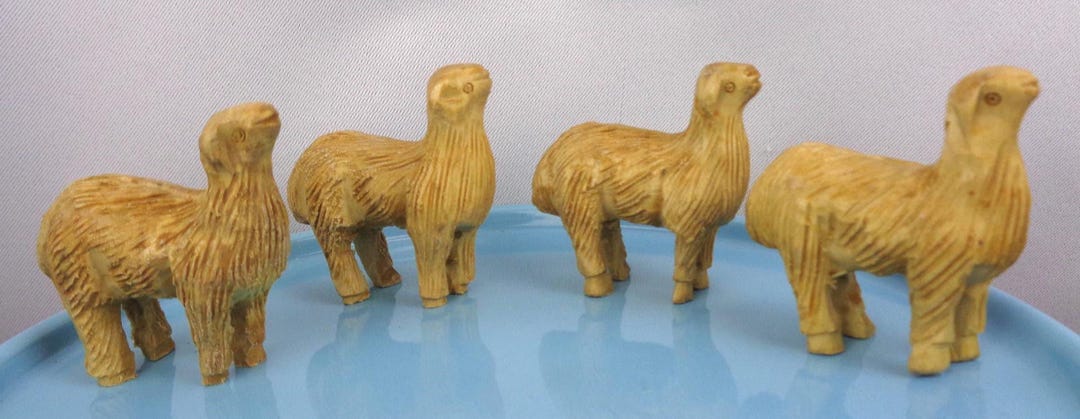 Vintage Hand Carved Wooden Nativity Lambs, Vintage Carved Wood Lambs ...