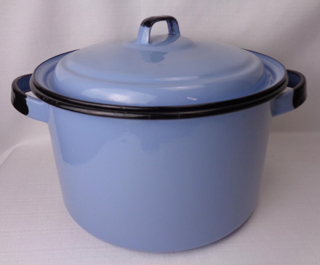 Vintage Blue Enamelware Stock Pot, Vintage Blue and Black Trimmed ...