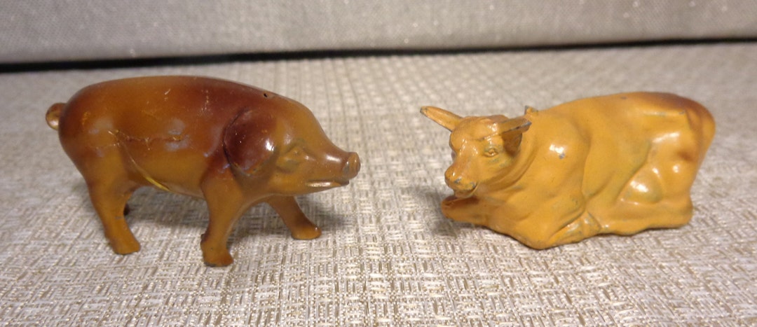Vintage Miniature Cast Iron Cow and Pig Toy Figures, Germany, Vintage ...