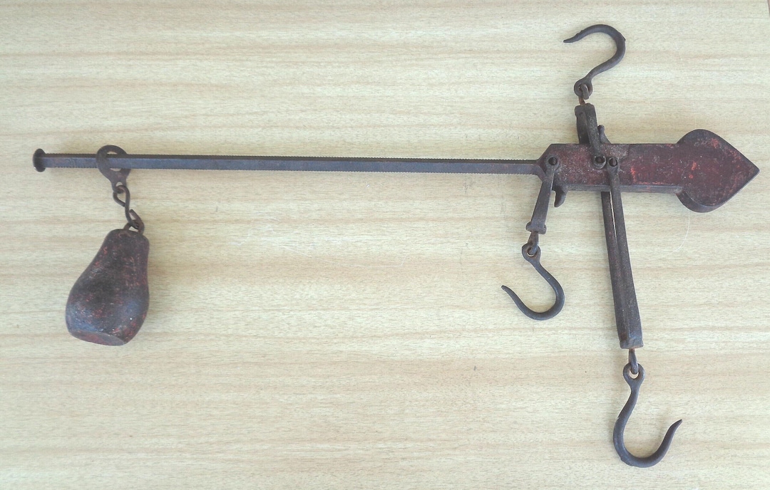 Antique Wrought Iron Hanging Balance Scale With Counterweight, Antique ...