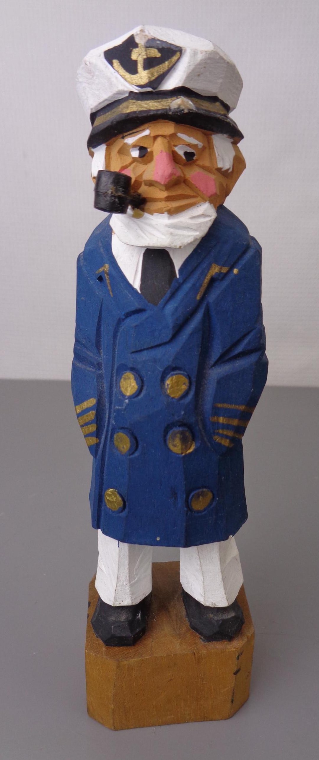 Vintage Wood Carved Sea Captain Figurine, Vintage Wooden Fisherman ...