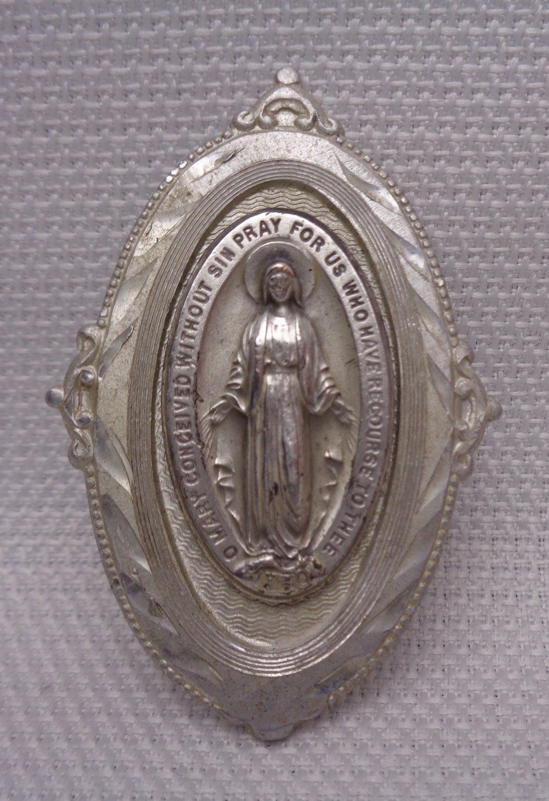 Vintage Miraculous Mary Car Badge, Vintage Mother Mary Travel Icon ...