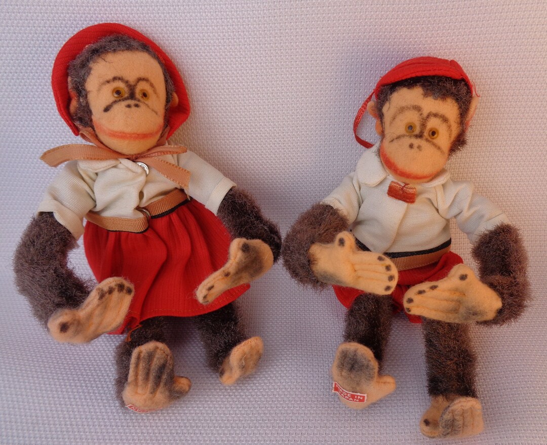 Vintage Felted Wooly Toy Monkeys, Vintage Felt Boy and Girl Monkey ...