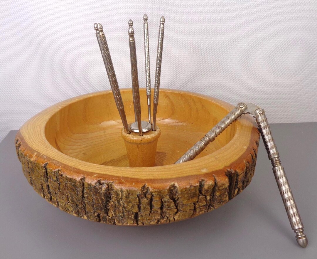 Vintage Wooden Table Nut Cracker Bowl, Vintage Wood, Bark Nut Cracker ...