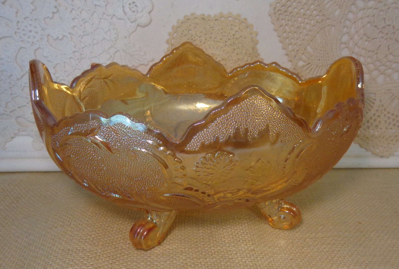 Vintage Amber Marigold Luster Carnival Glass Footed Oval - Etsy