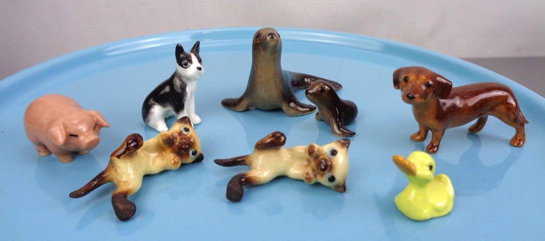 Vintage Miniature Porcelain Animals, Mini Porcelain Seals, Dogs, Cats ...