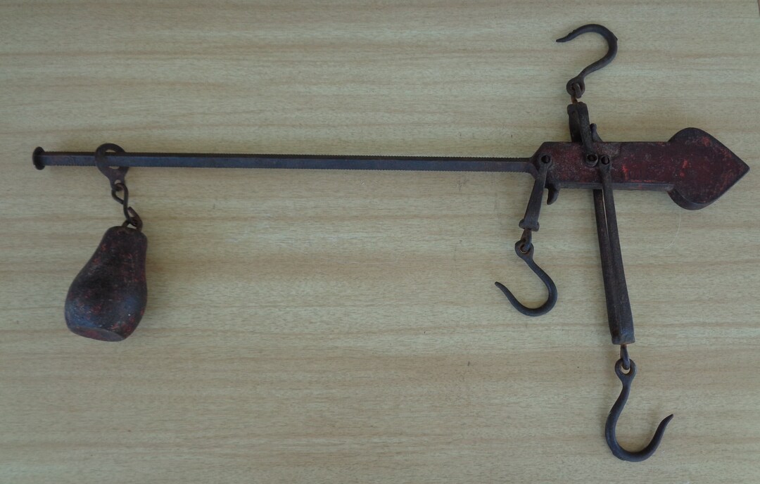 Antique Wrought Iron Hanging Balance Scale With Counterweight, Antique ...