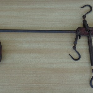 Antique Wrought Iron Hanging Balance Scale With Counterweight, Antique ...