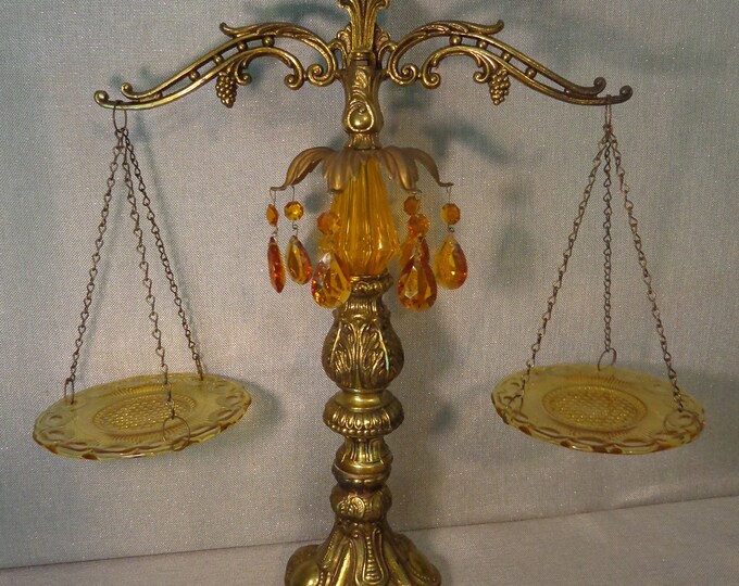 Vintage Brass and Amber Glass Scales of Justice, Vintage Glass and ...