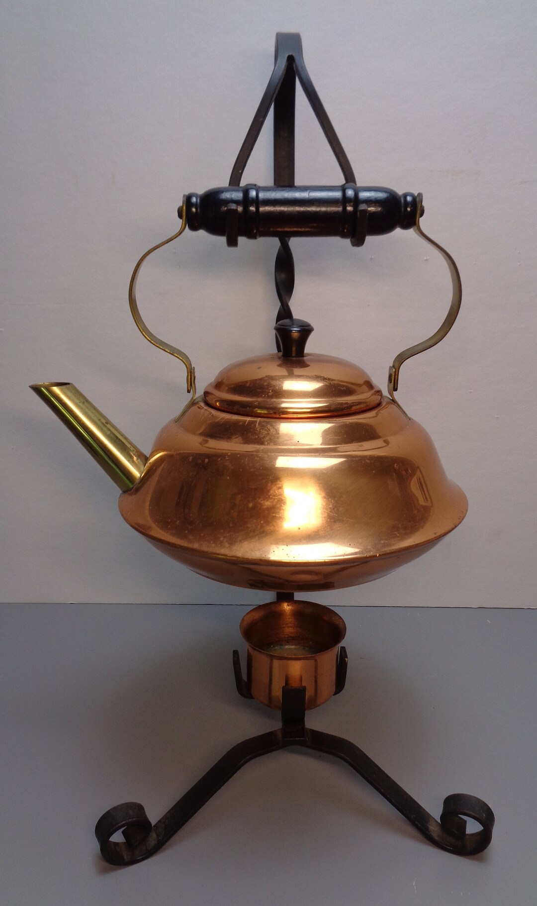 Vintage Copper Teapot on Iron Warming Stand, Coppercraft Guild Teapot ...