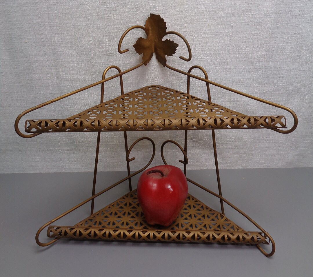 MCM Pierced Metal Corner Shelf, Vintage Mid Century Modern Ivy Regency ...