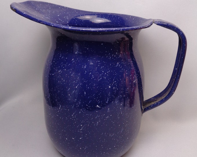 Vintage Large WWII Blue Enamelware Spatterware Pitcher, Vintage WWII US ...