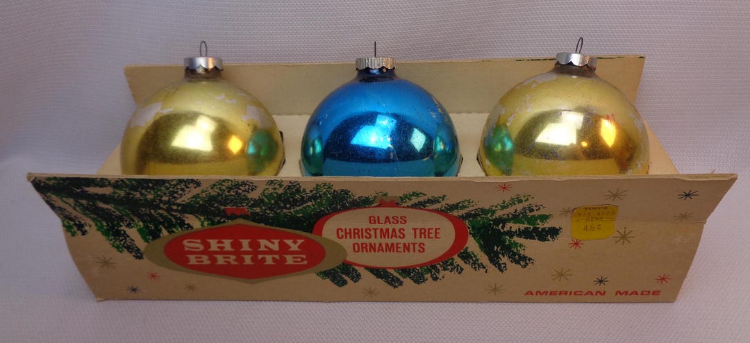 Vintage Box of 3 Large Shiny Brite Ornaments, Vintage Glass Ornaments ...