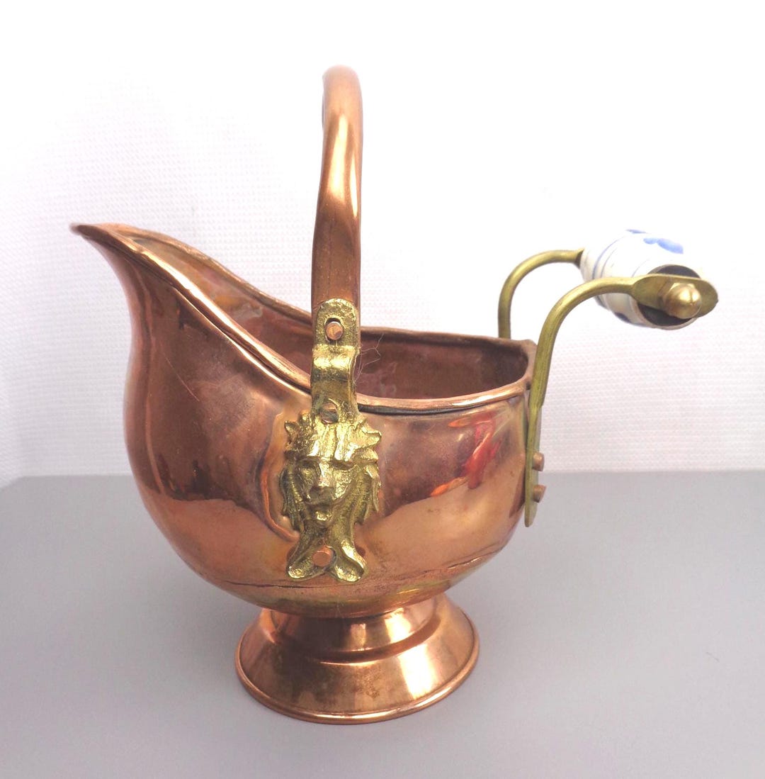 Vintage Copper Coal Scuttle, Delft Handle, Vintage Copper Pitcher, Made ...