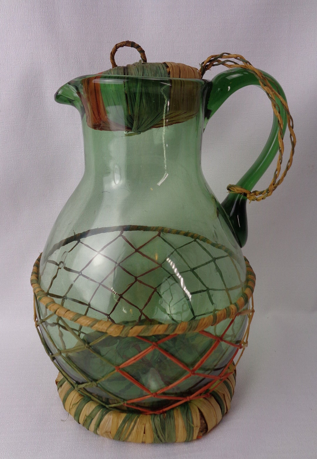 Vintage Italy Green Glass Wine Pitcher, Vintage Italian Green Glass ...