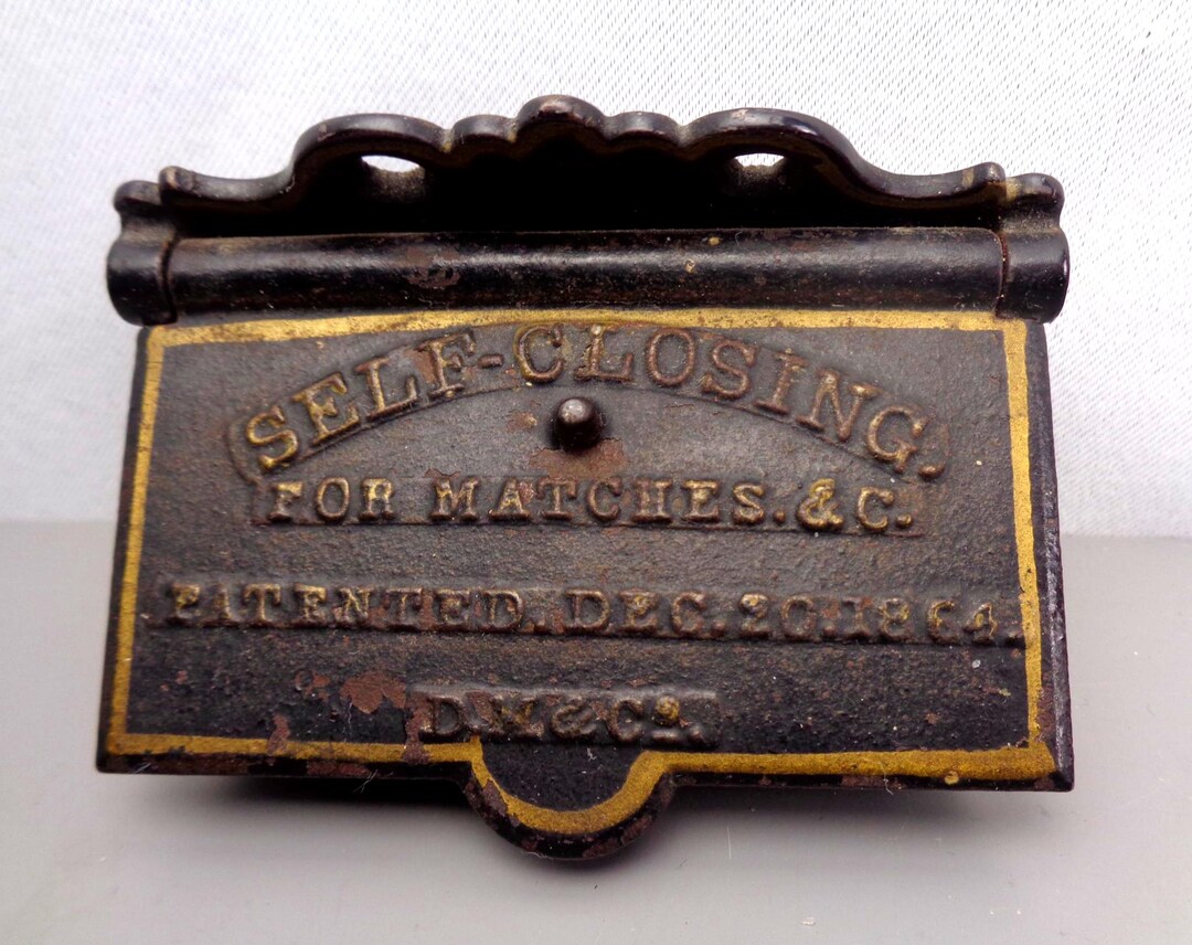 Antique Cast Iron Match Safe Holder, Vintage Wall "self-closing Match ...
