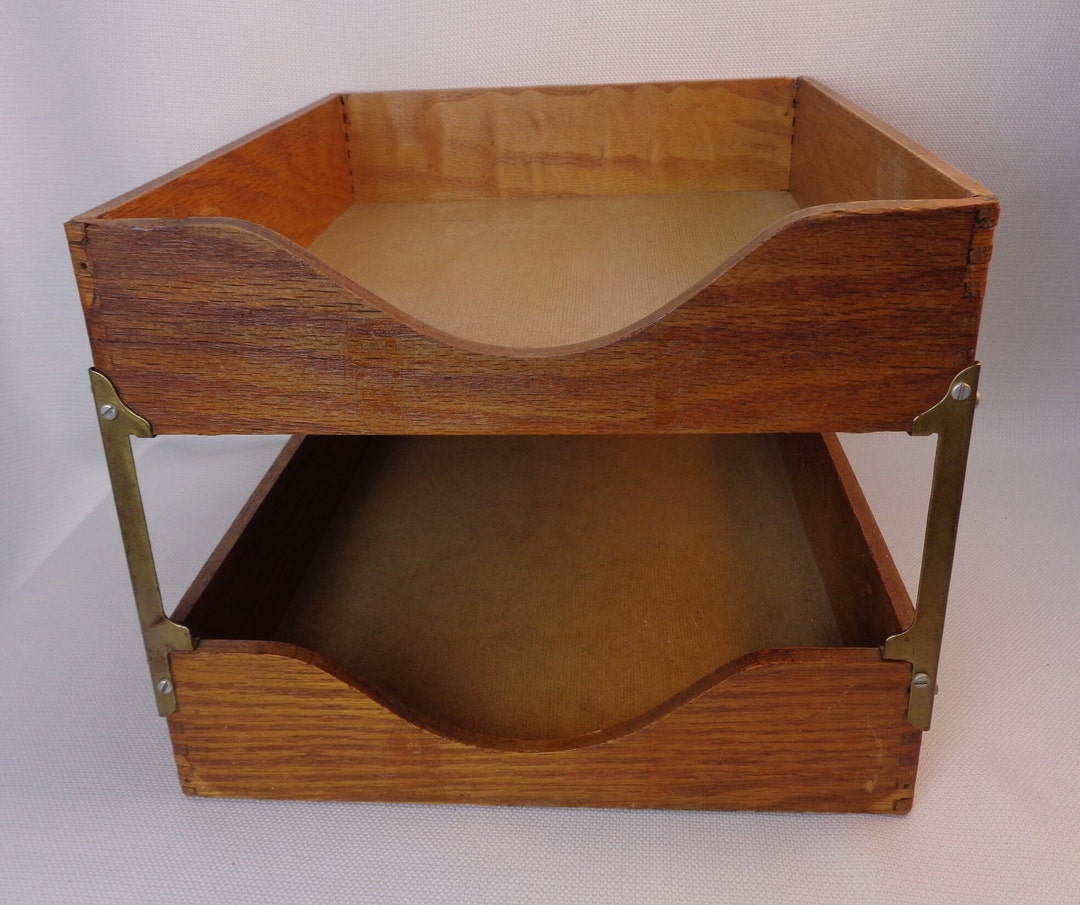 Vintage 2 Tier Oak Desk Tray, Antique Oak Dovetailed Desk Paper Tray - Etsy