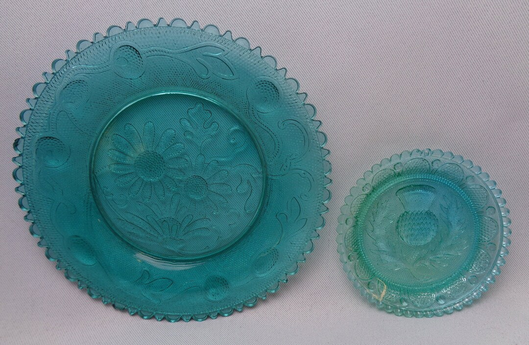 Vintage Sandwich Glass, Daisy Pattern Sandwich Glass Dish and Thistle ...