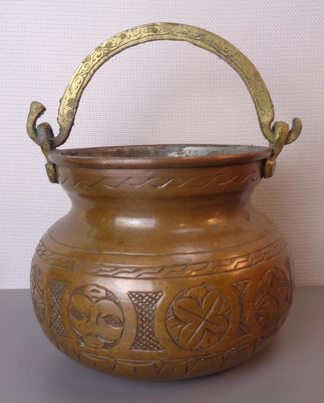 Vintage Turkish Engraved Copper and Brass Pail, Vintage Middle Eastern ...