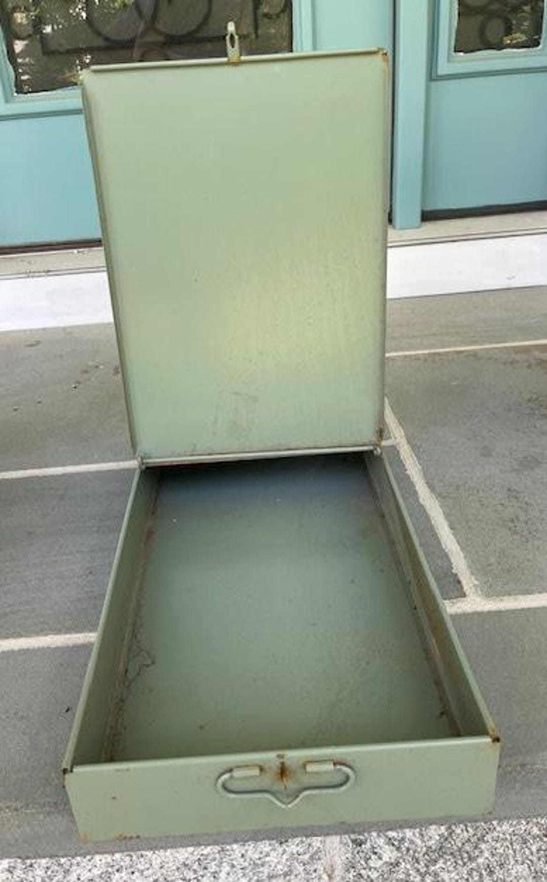 Vintage Large Metal Safe Deposit Box, Vintage Bank Long Green Metal ...
