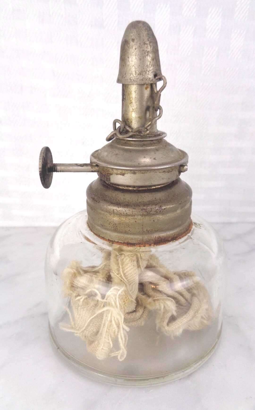 Vintage Dixon Glass Desk Oil Lamp, Antique Small Glass Alcohol Spirit ...