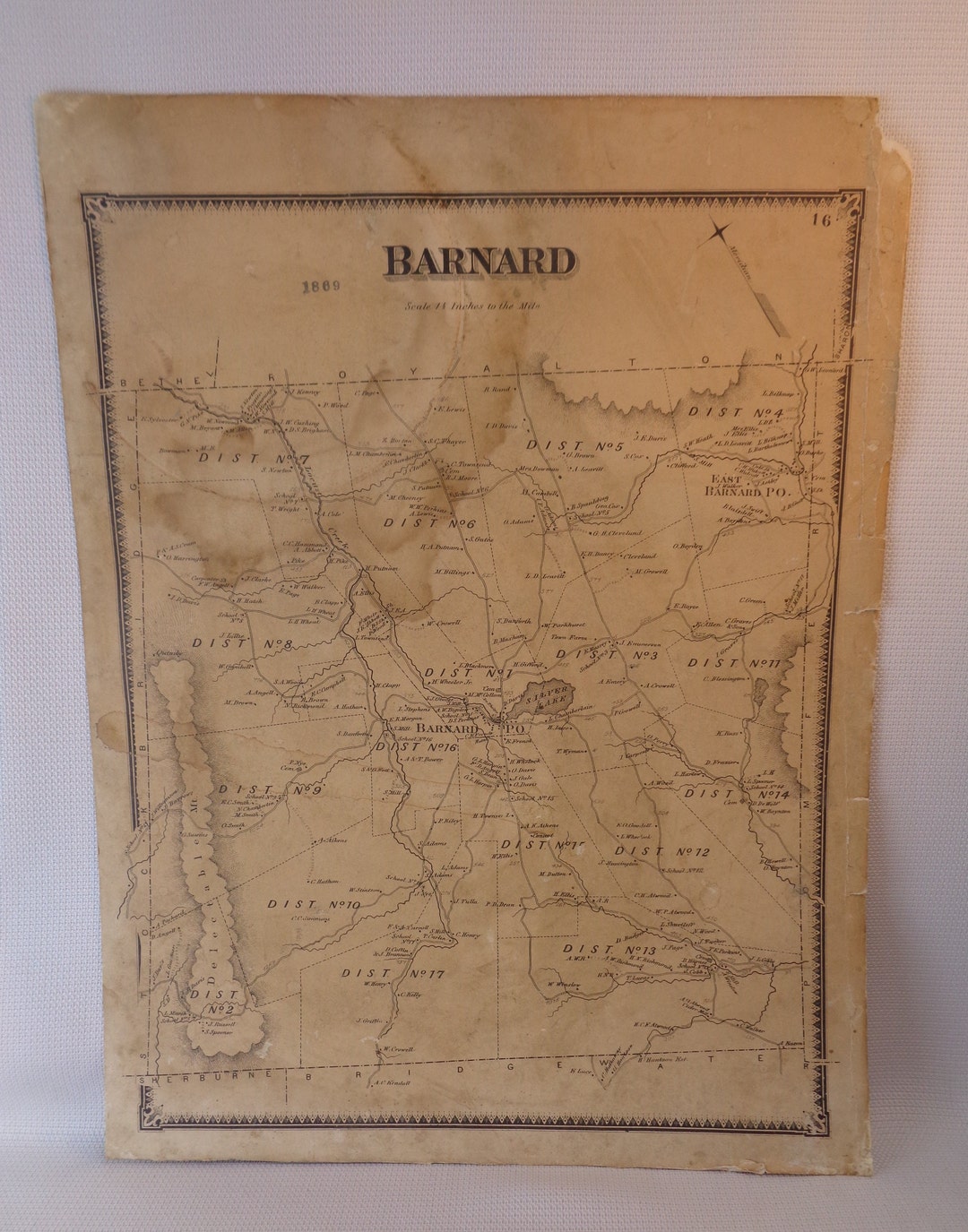 Antique Barnard Vermont Town Map, Antique Barnard VT Map, 1869 - Etsy