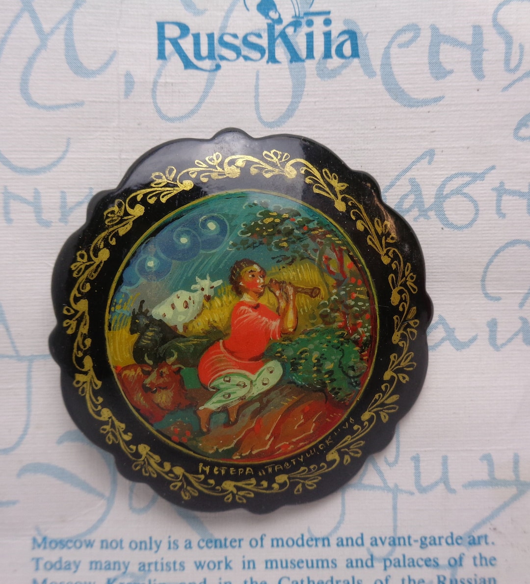 Vintage Russia Hand Painted Lacquer Brooch, Russkiia Miniature Painting ...