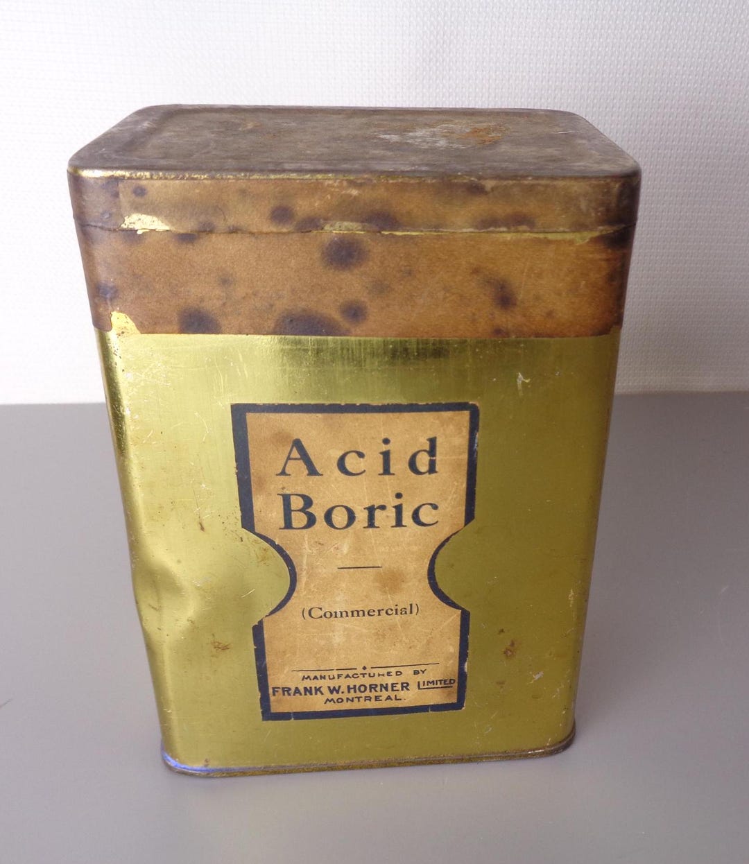 Vintage Boric Acid Tin, Commercial Acid Boric, Manufactured by Frank W ...