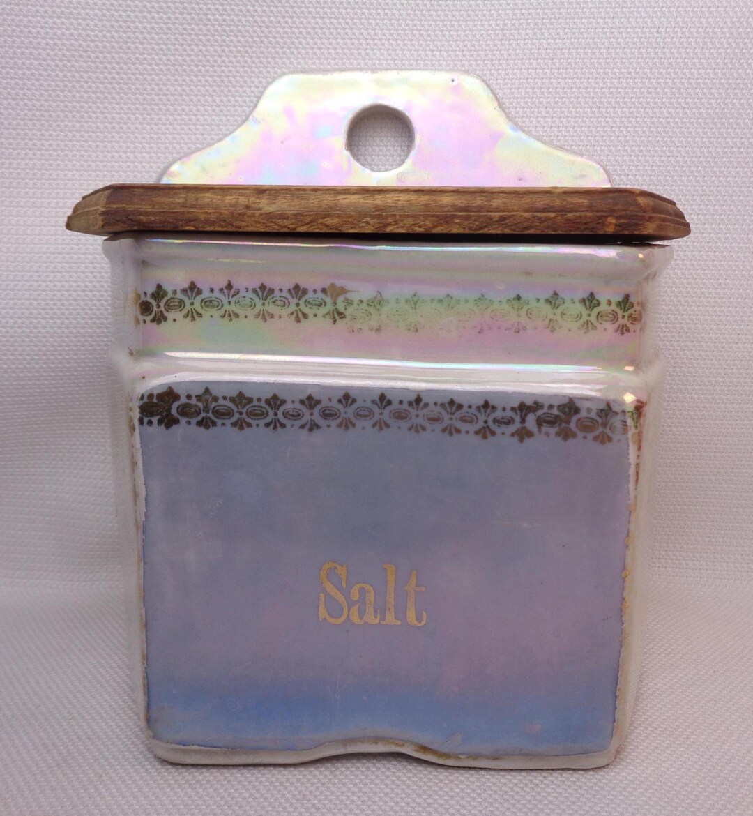 Antique Porcelain Salt Box, Vintage Lusterware Salt Canister, Germany ...