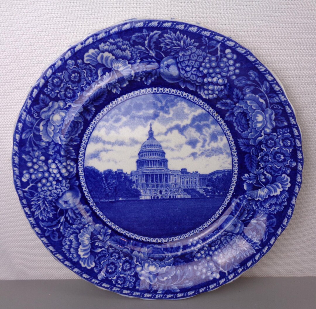 Antique Flow Blue Capitol Plate, Rowland & Marcellus Co Flow Blue Plate ...