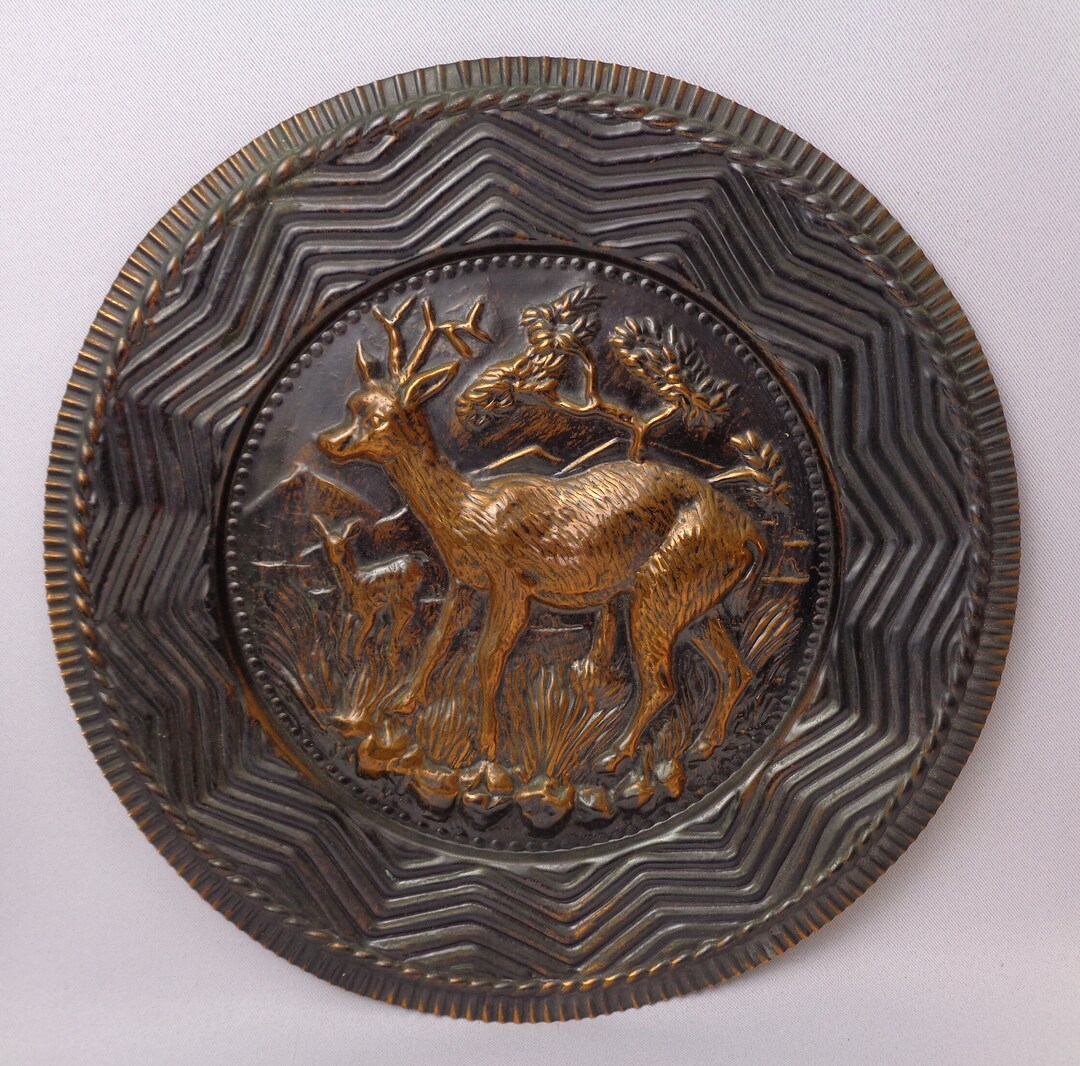 Vintage Copper Art Relief Stag Wall Plate, Vintage Deer Stage Copper ...