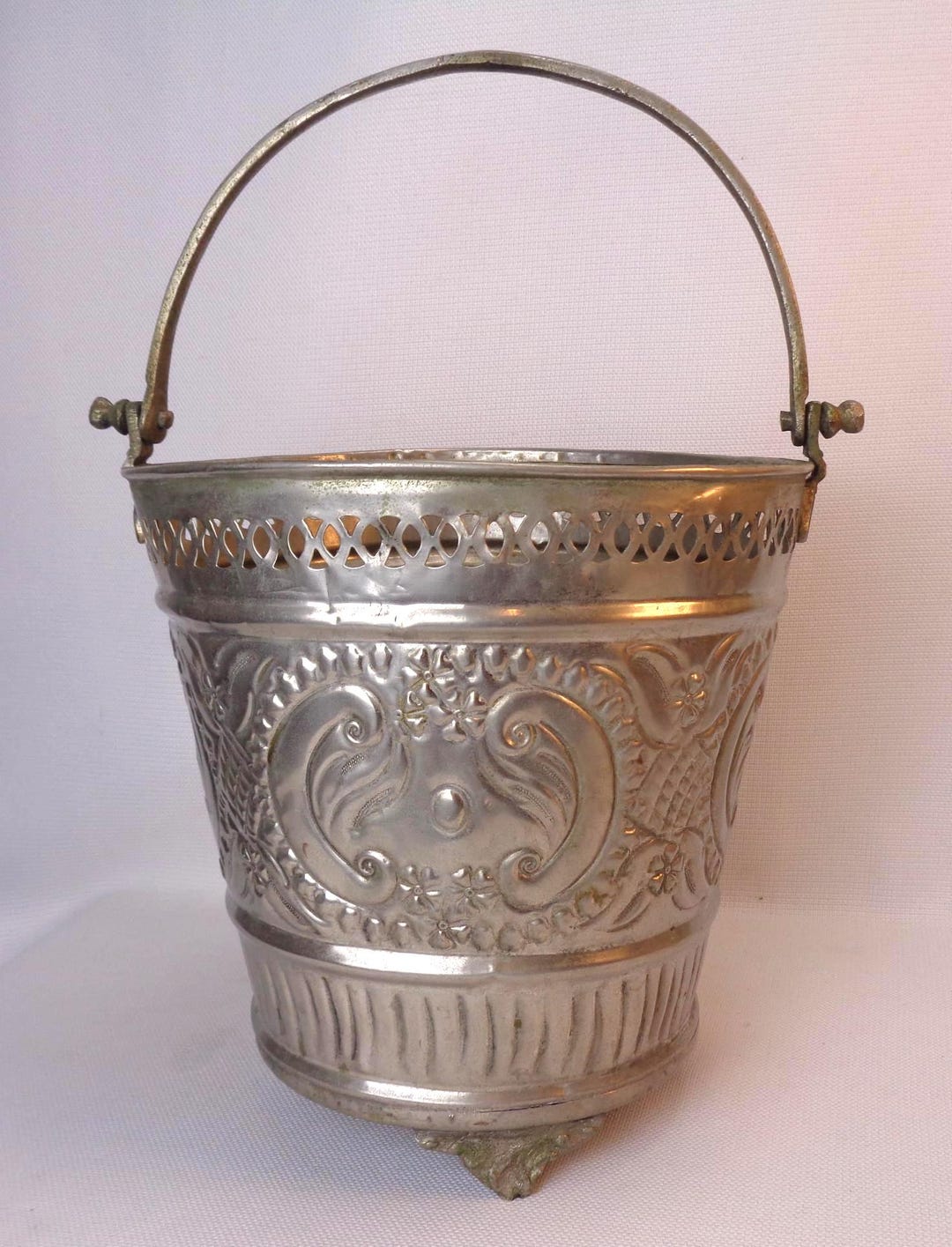 Vintage Moroccan Hammam Bucket in Silver Maillechort, Handmade Hand ...