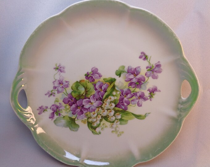 Vintage German Lusterware Violets Plate With Built in Handles, Vintage ...