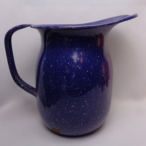 Vintage Large WWII Blue Enamelware Spatterware Pitcher, Vintage WWII US ...