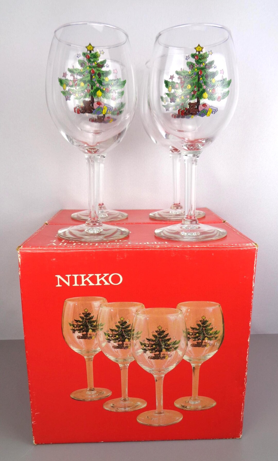 Nikko Christmas Tree Stemware Goblets - Nikko Wine or Water Goblets, 11 ...